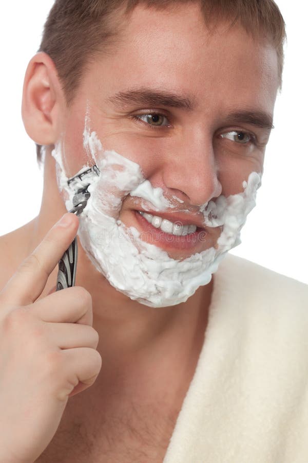 Attractive Man Shaving His Face Stock Image - Image of care, casual ...