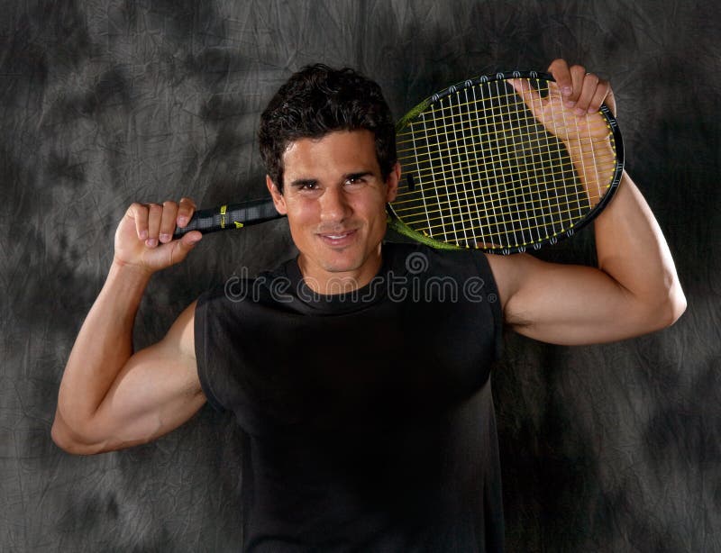 Attractive Man with Tennis Racket Stock Image - Image of happiness ...