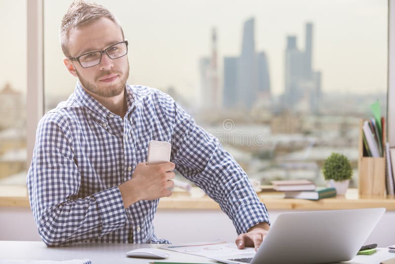 Attractive Man Using Cellphone Stock Image - Image of adult, cellular ...