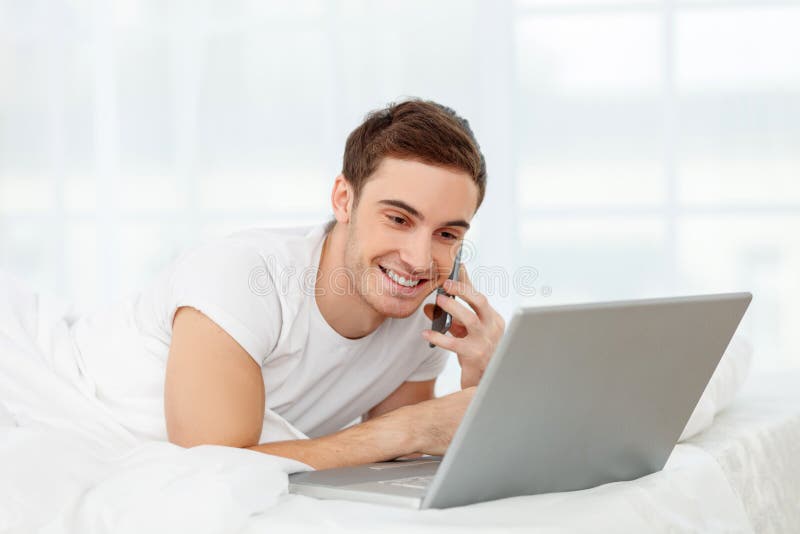 Attractive Man is Using Technology for Stock Photo - Image of ...