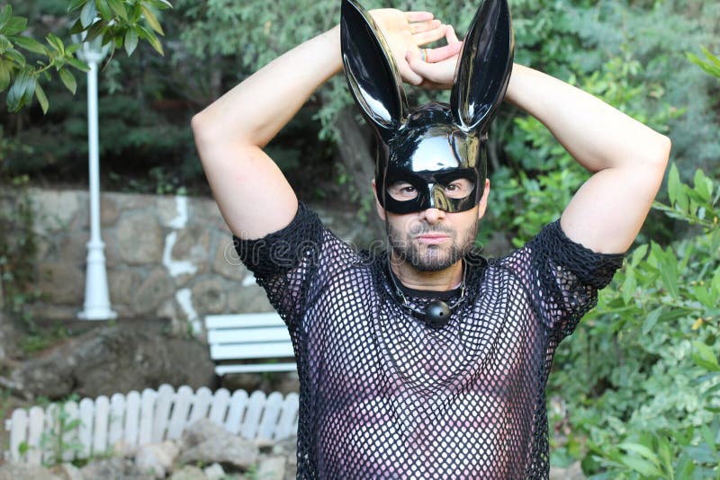 Attractive Man Wearing Bunny Mask Stock Image - Image of passion, black ...