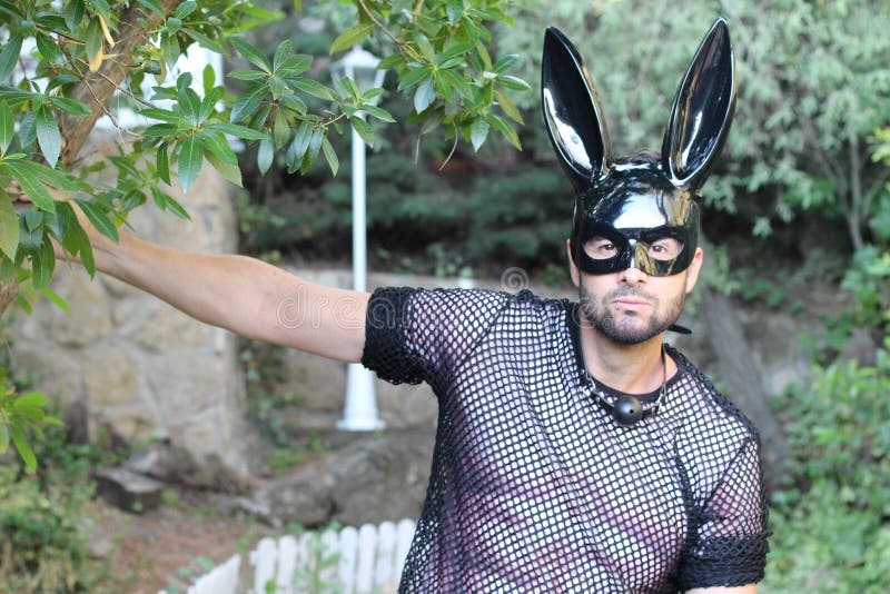 Attractive Man Wearing Bunny Mask Stock Photo - Image of playful ...