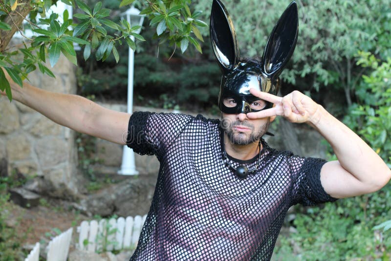 Attractive Man Wearing Bunny Mask Stock Photo - Image of masculine ...