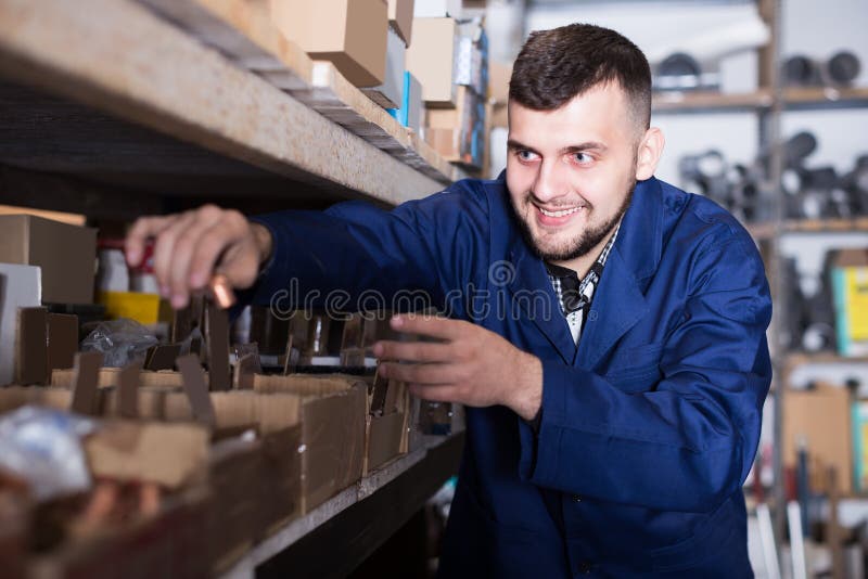 Attractive Man Worker Sorting Sanitary Engineering Details Stock Image ...