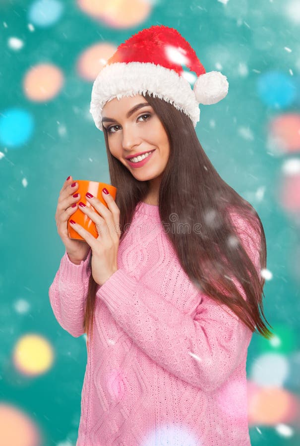 Attractive Model with Cup of Hot Drink Stock Image - Image of holiday ...