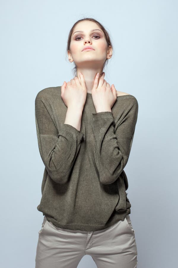 Attractive Model Posing in Modern Casual Clothes Stock Photo - Image of ...