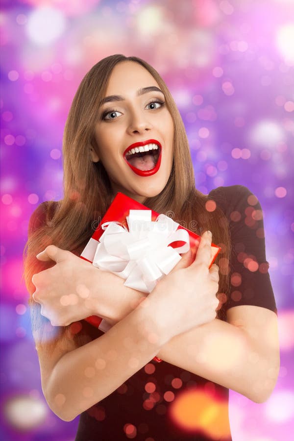 Attractive Model with Red Present Box Stock Photo - Image of present ...