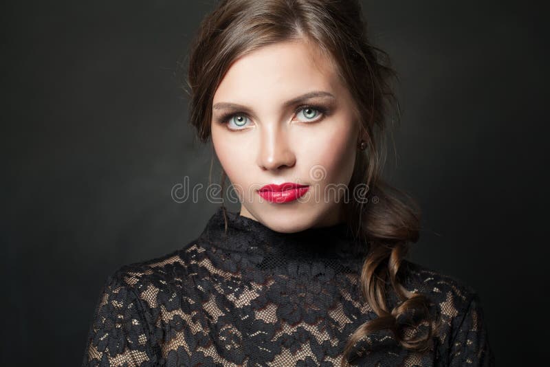 Attractive Model Woman on Black Background Stock Photo - Image of ...