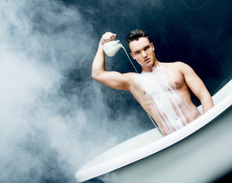 Man Taking a Bath with Milk Stock Photo - Image of relax, nude: 140574984