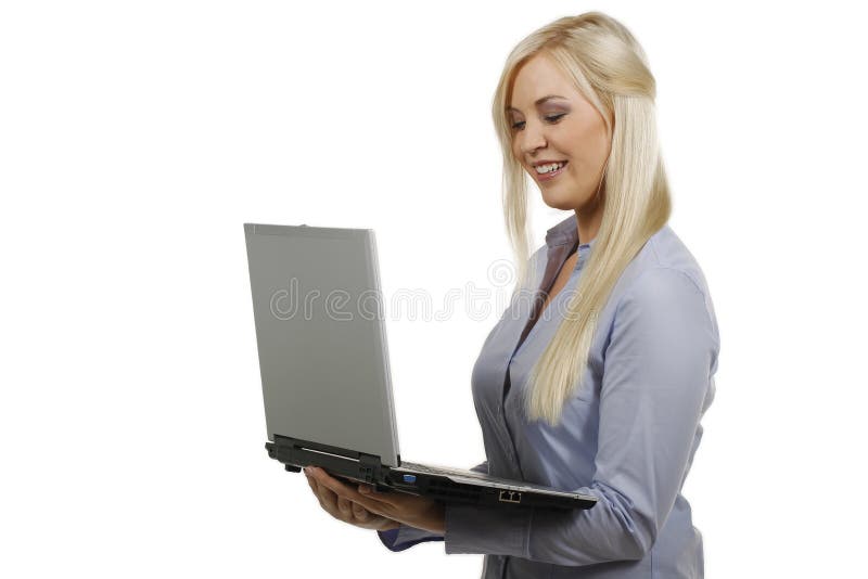 Attractive Office Employee with Laptop Stock Photo - Image of smiling ...
