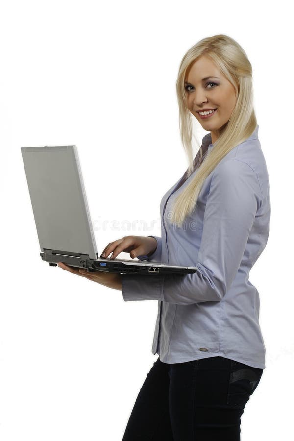 Attractive Office Employee with Laptop Stock Image - Image of working ...
