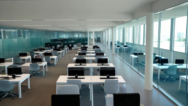 Contemporary Modern Open Office Space Featuring Computers and Abundant ...