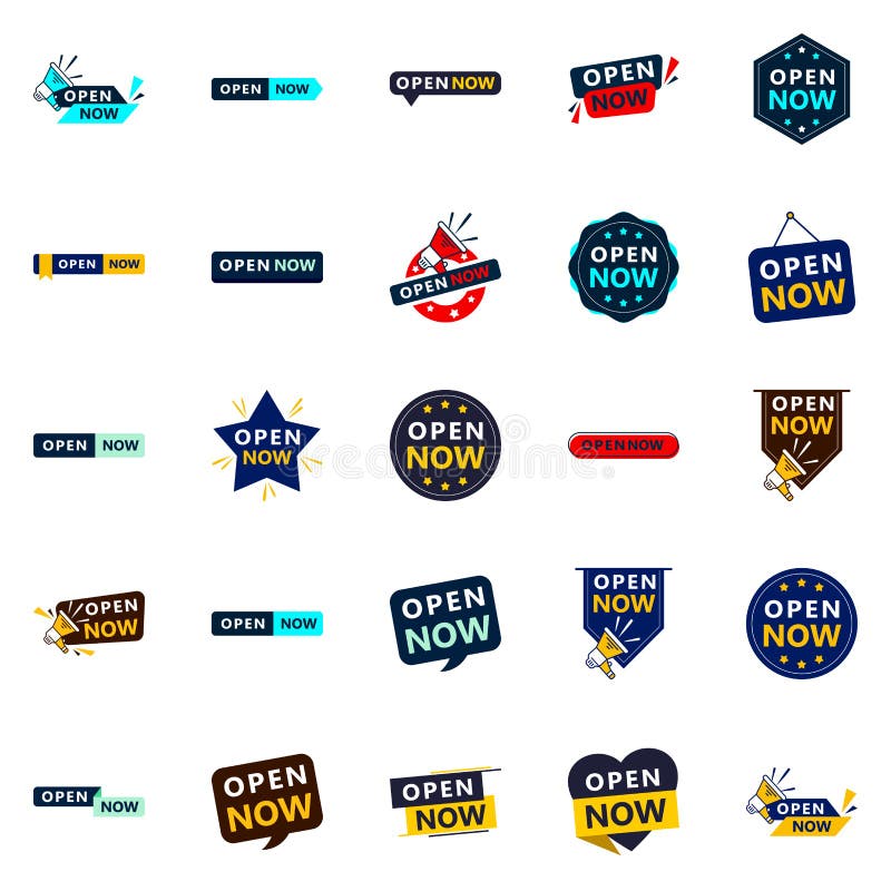 Attractive Open Now Banners Pack of 25 Stock Vector - Illustration of ...