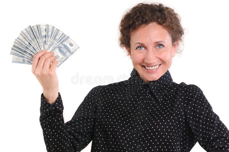 Attractive Pensive Lady Holding Cash Stock Photo - Image of bank, cute ...
