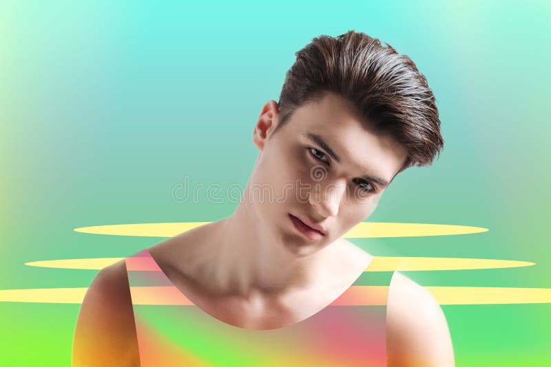 Attractive Popular Model Posing while Working Against Background Stock ...