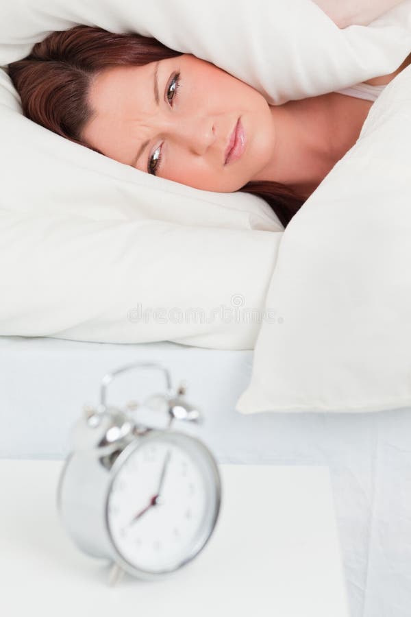 Attractive Red-haired Woman Waking Up Stock Photo - Image of night ...