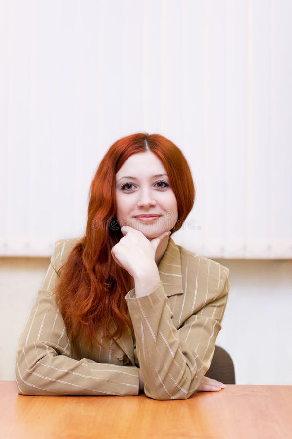 Attractive Redhead Woman in Classic Suit Stock Photo - Image of ...