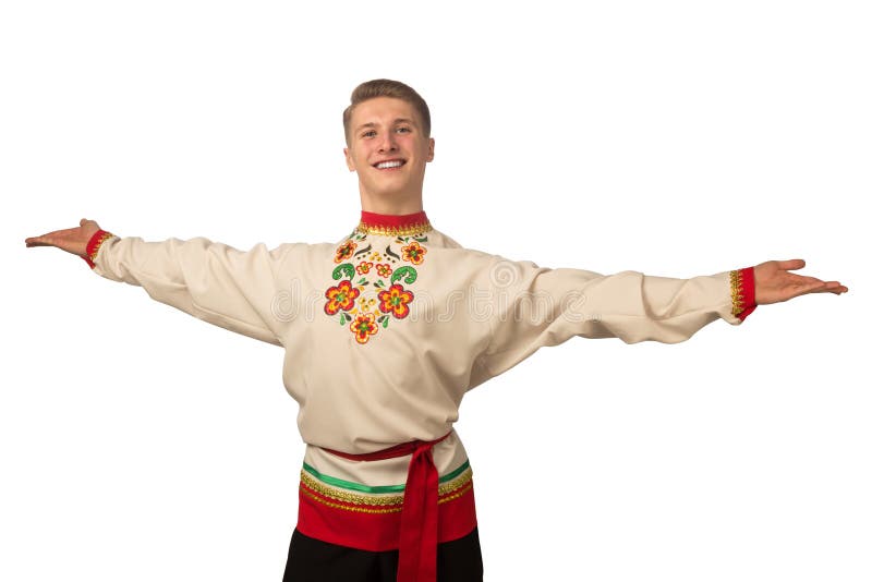Attractive Russian Guy Dancing in Folk Costume Isolated on White Stock ...