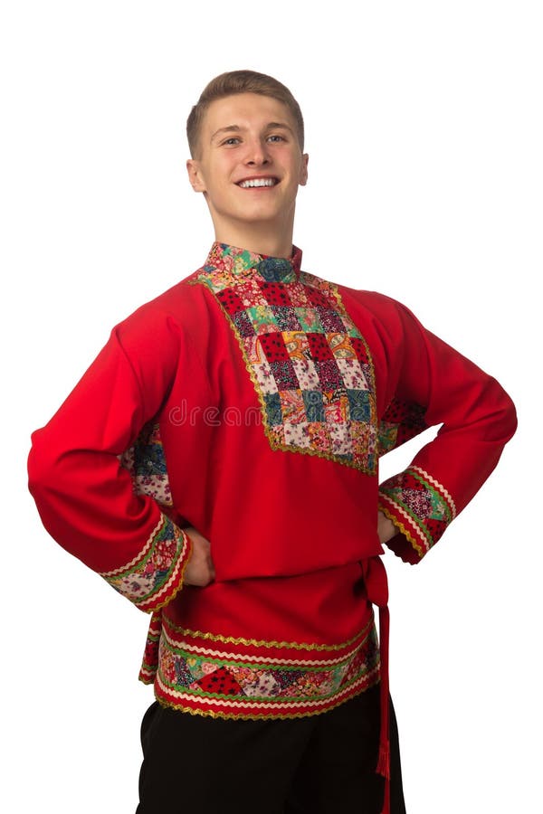 Attractive Russian Guy Dancing in Folk Costume Isolated on White Stock ...