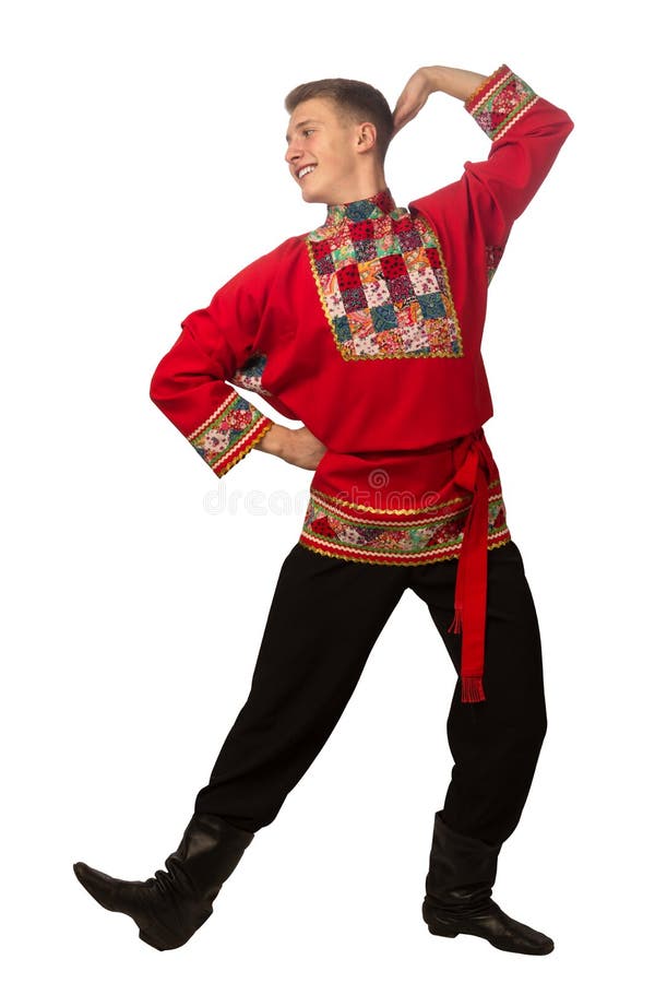 Attractive Russian Guy Dancing in Folk Costume Isolated on White Stock ...