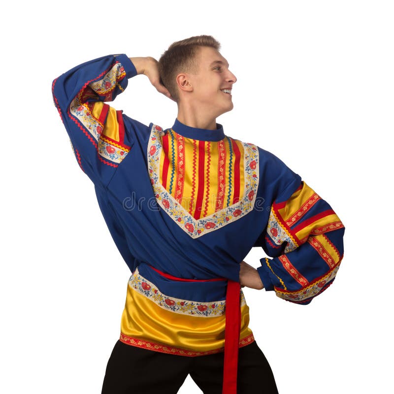 Attractive Russian Guy Dancing in Folk Costume Isolated on White Stock ...
