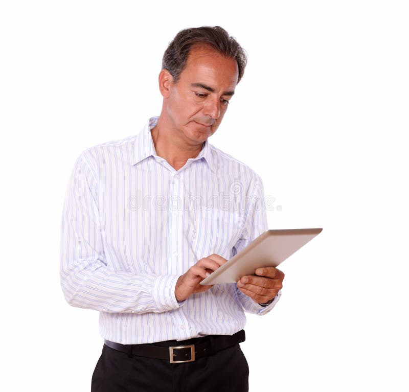 Attractive Senior Man Using His Tablet Pc Stock Image - Image of person ...