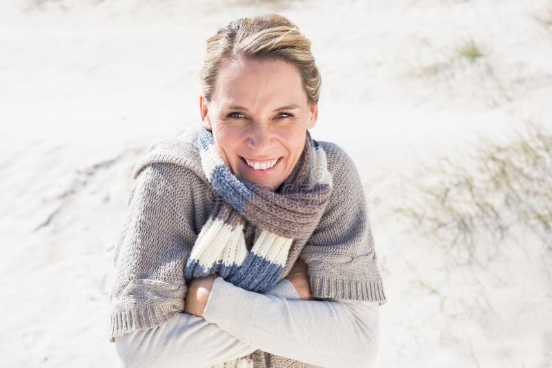 Attractive Shivering Blonde Standing on the Beach Stock Photo - Image ...