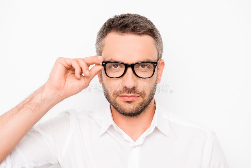Attractive Smart Successful Man Touching His Eyewear Stock Photo ... Attractive Smart Successful Man Touching His Eyewear Stock Photo ...