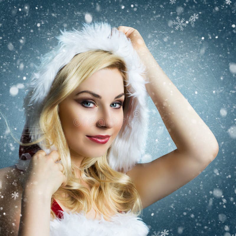 Attractive Smiling Miss Santa Stock Photo - Image of friendly, festive ...