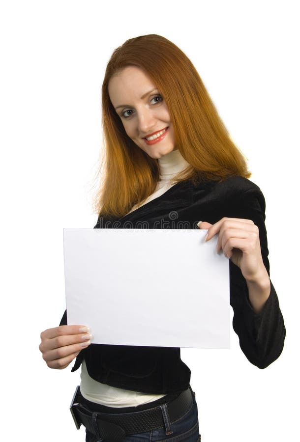 Attractive Smiling Business Woman Holding Sign Stock Image - Image of ...