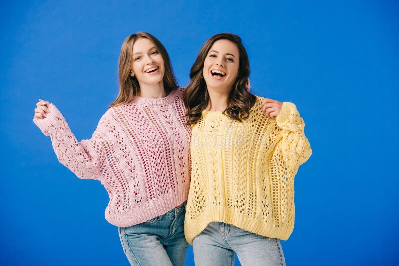 Attractive and Smiling Women in Sweaters Stock Photo - Image of ...