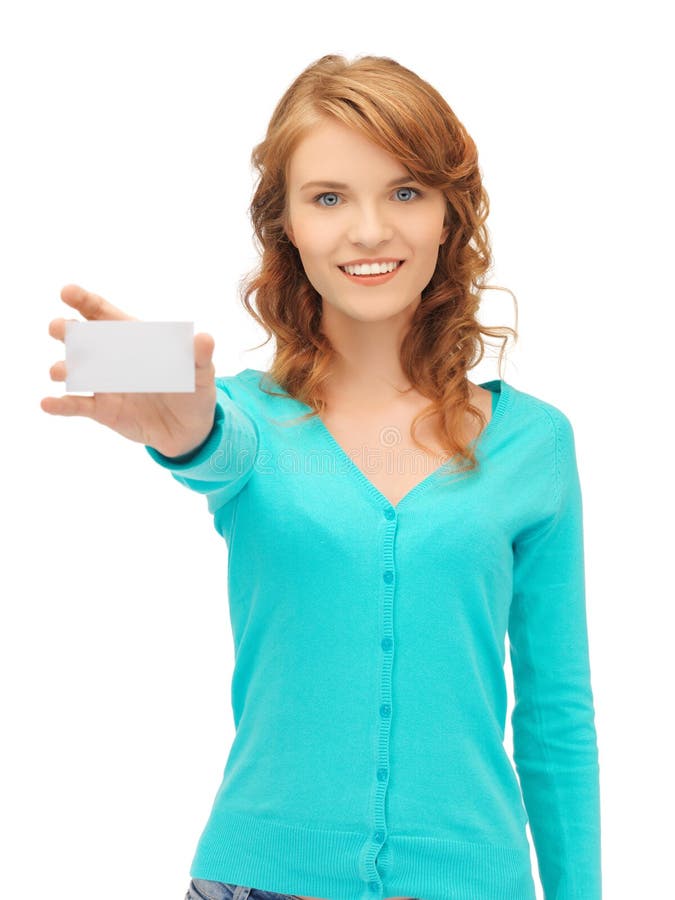 Attractive Student with Business Card Stock Photo - Image of holding ...