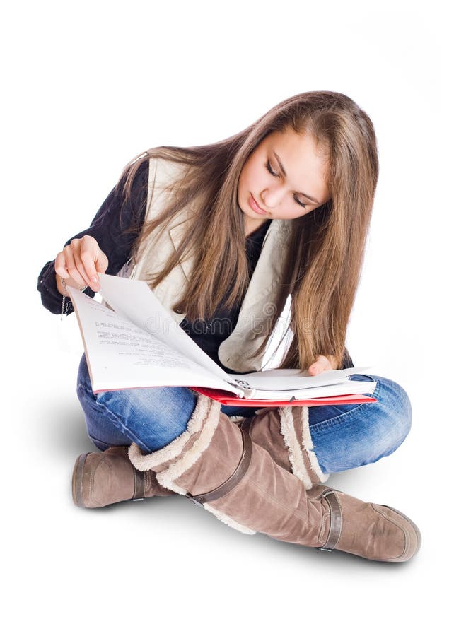 Attractive Student Girl Studying. Stock Image - Image of folder, girl ...