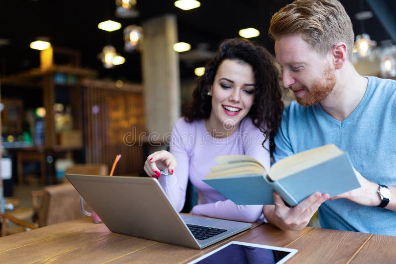 Attractive Students Learning Together in Coffee Shop Stock Image ...