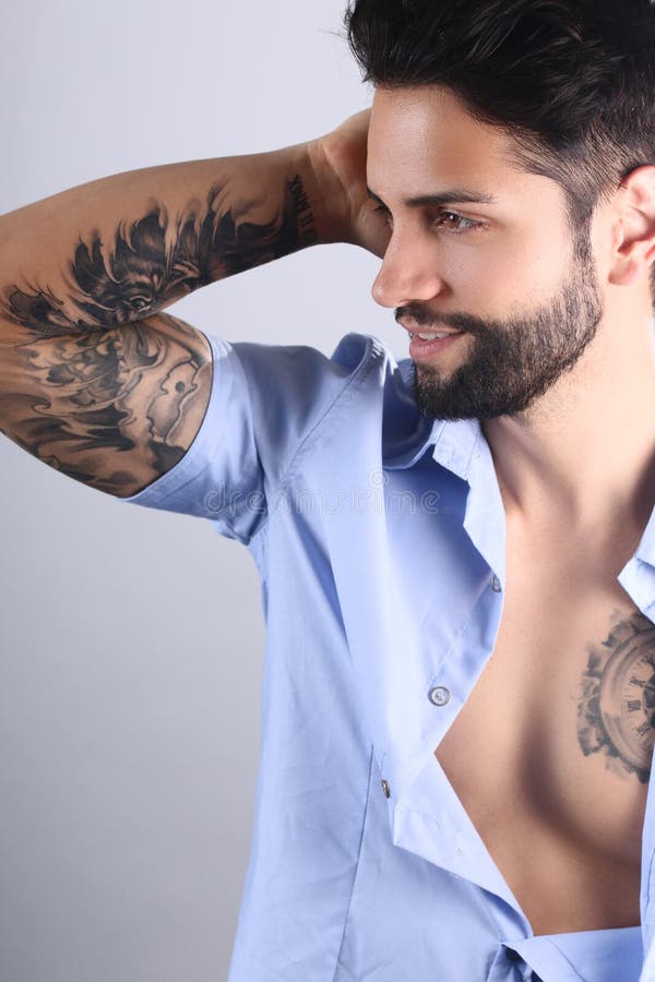 Attractive Tattooed Man Posing Stock Image - Image of hipster, male ...