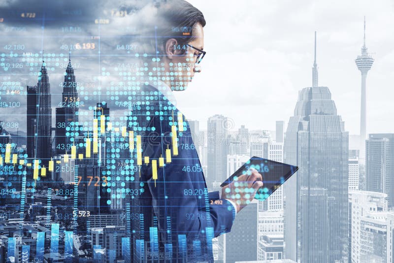 Attractive Thoughtful Young European Businessman Using Pad with ...