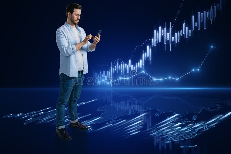 Attractive Thoughtful Young European Man Using Mobile Phone with ...