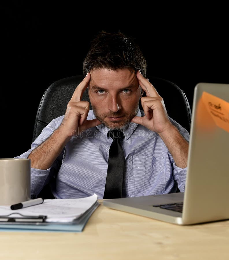 Attractive Tired Businessman In Shirt And Tie Tired Overwhelmed Heavy