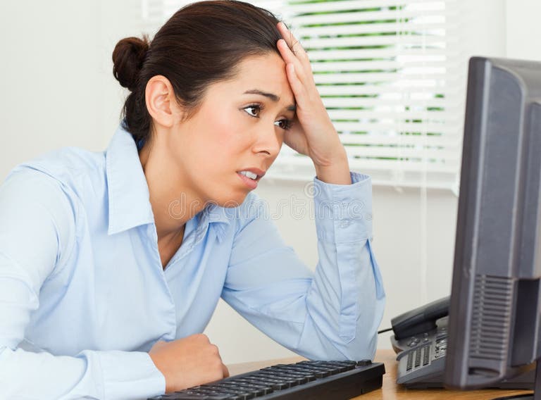 Attractive Upset Woman Looking at Computer Screen Stock Image - Image ...