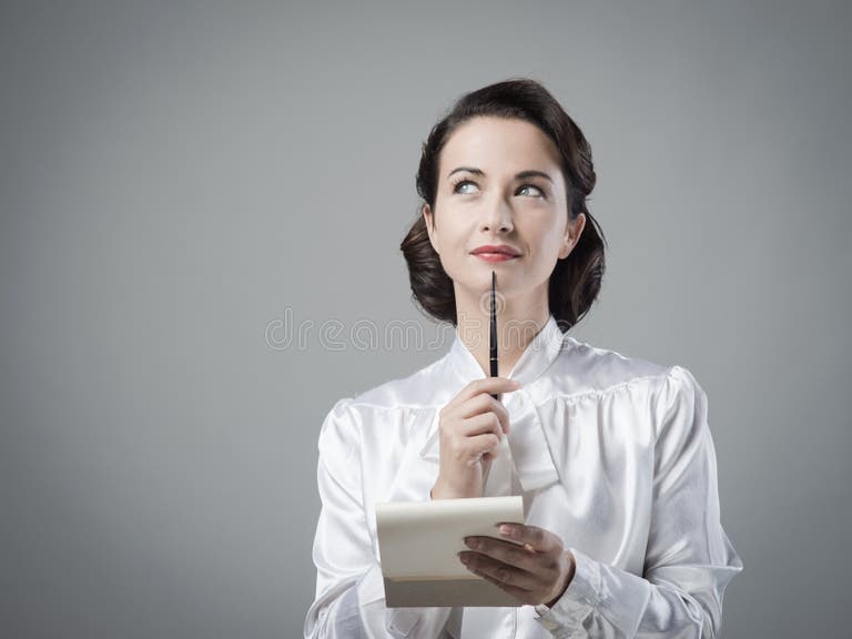 Attractive Vintage Secretary Taking Notes Stock Photo - Image of note ...