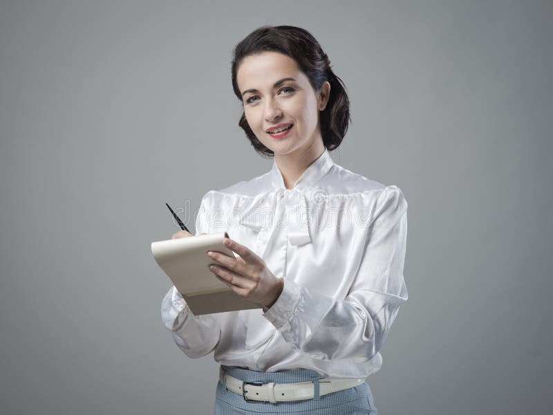 Attractive Vintage Secretary Taking Notes Stock Image - Image of ...