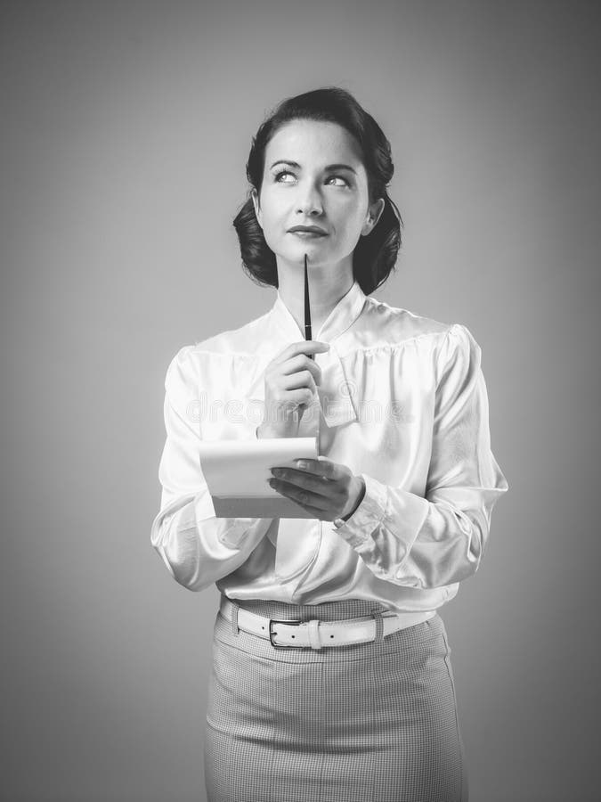 Attractive Vintage Secretary Taking Notes Stock Photo - Image of 1960s ...