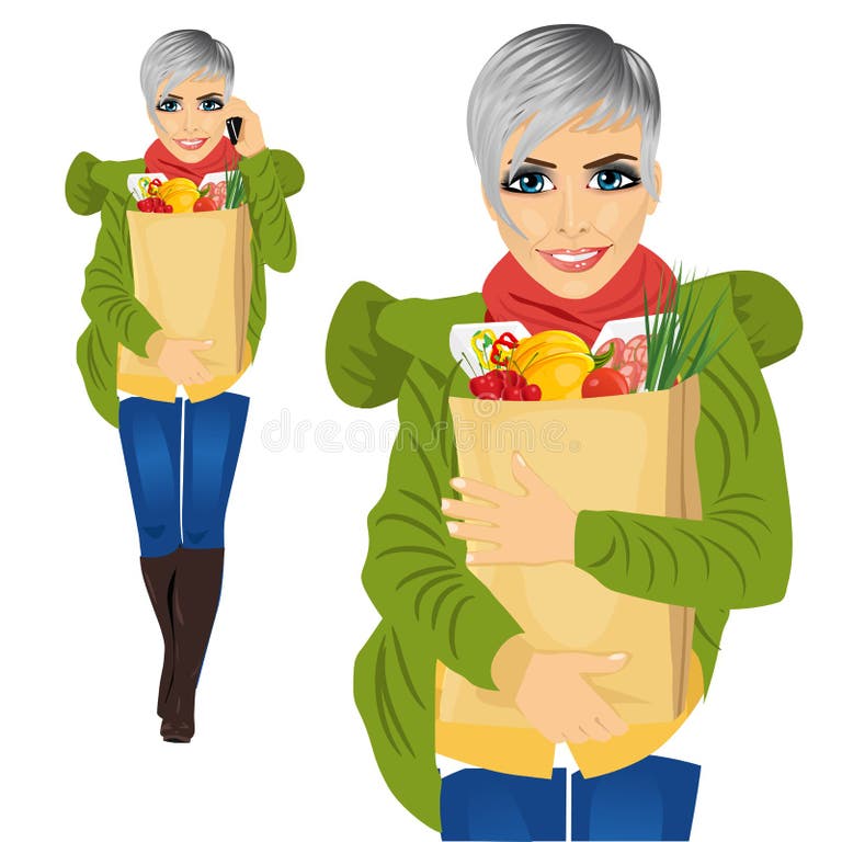 Woman Carrying Grocery Bag Stock Illustrations 571 Woman Carrying