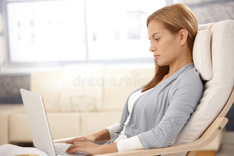 Attractive Woman with Computer Stock Photo - Image of alone, european ...
