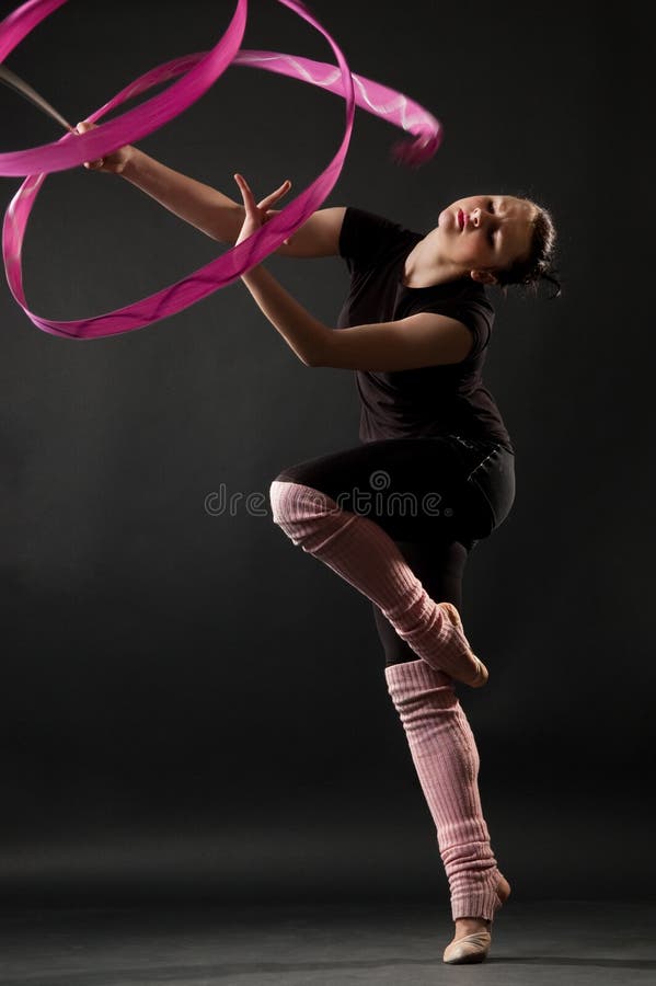Attractive Woman Dancing with Ribbon Stock Image - Image of gymnastics ...
