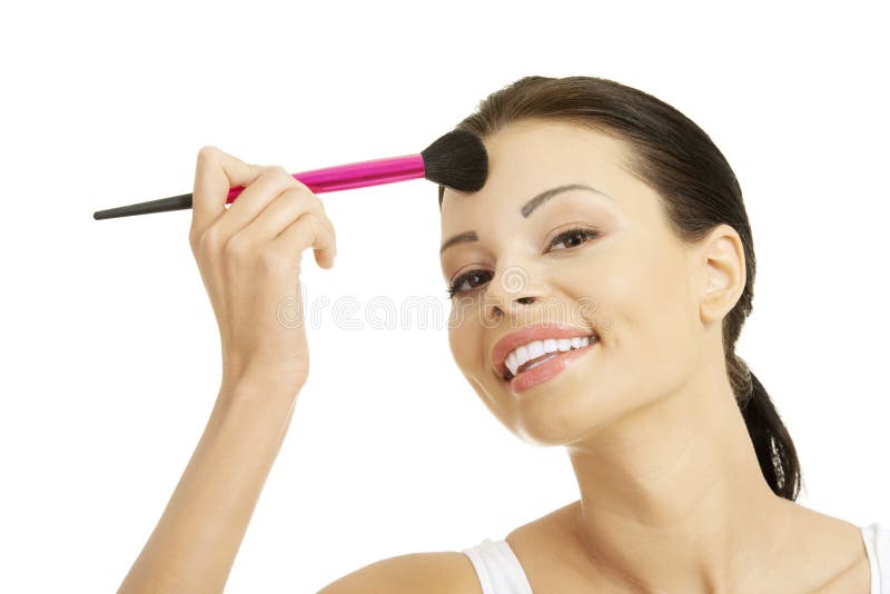 Attractive Woman Doing Make-up on Face. Stock Photo - Image of cheek ...