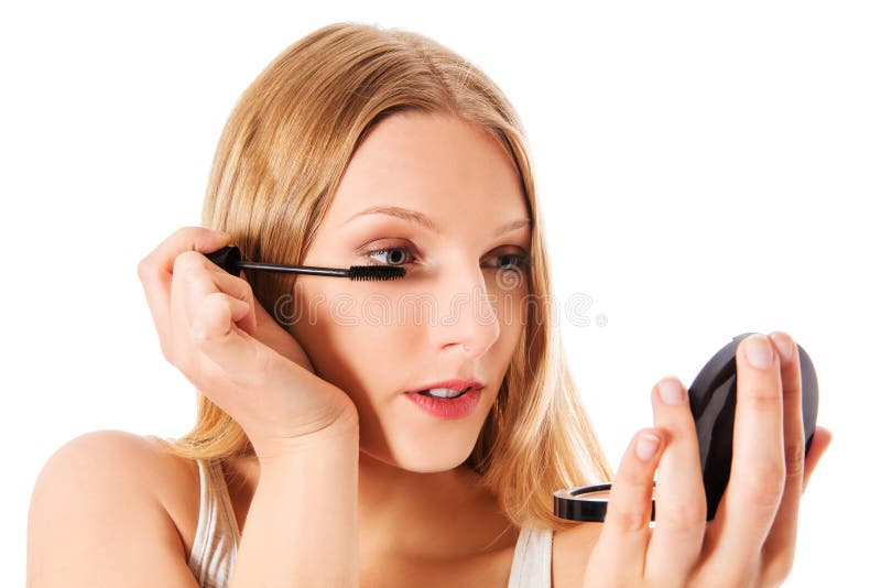 Attractive Woman Doing Make-up on Face. Isolated Stock Image - Image of ...