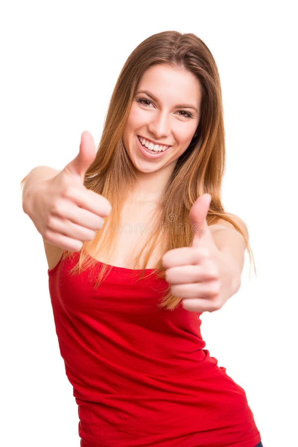 Attractive Woman Doing Thumbs Up Sign Stock Photo - Image of agree ...