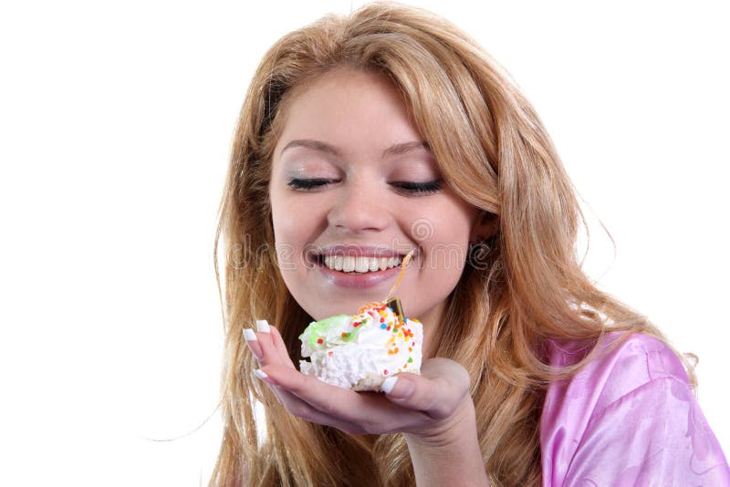 Attractive Woman Eating a Cake Stock Photo - Image of caucasian ...