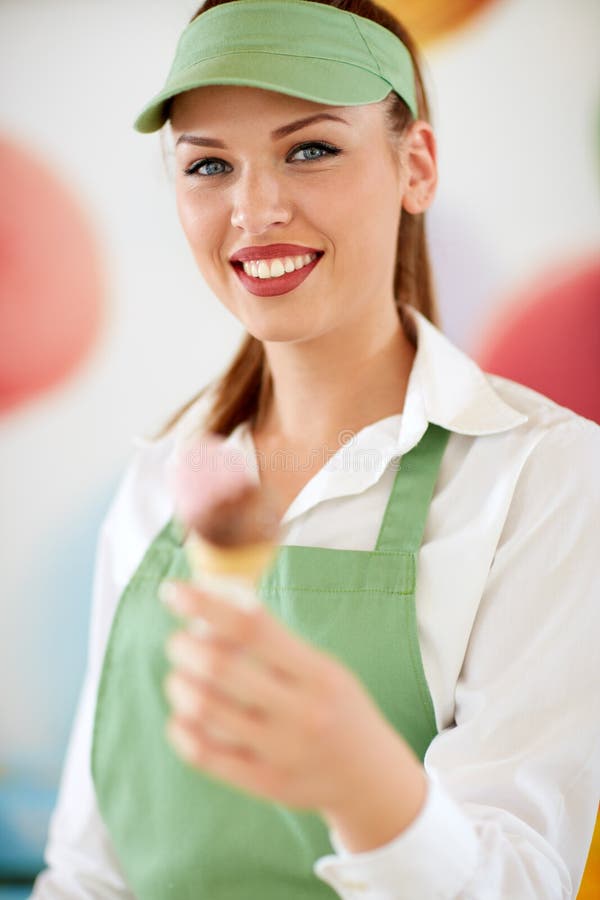 Attractive Woman Employed in Candy Store Stock Image - Image of cone ...